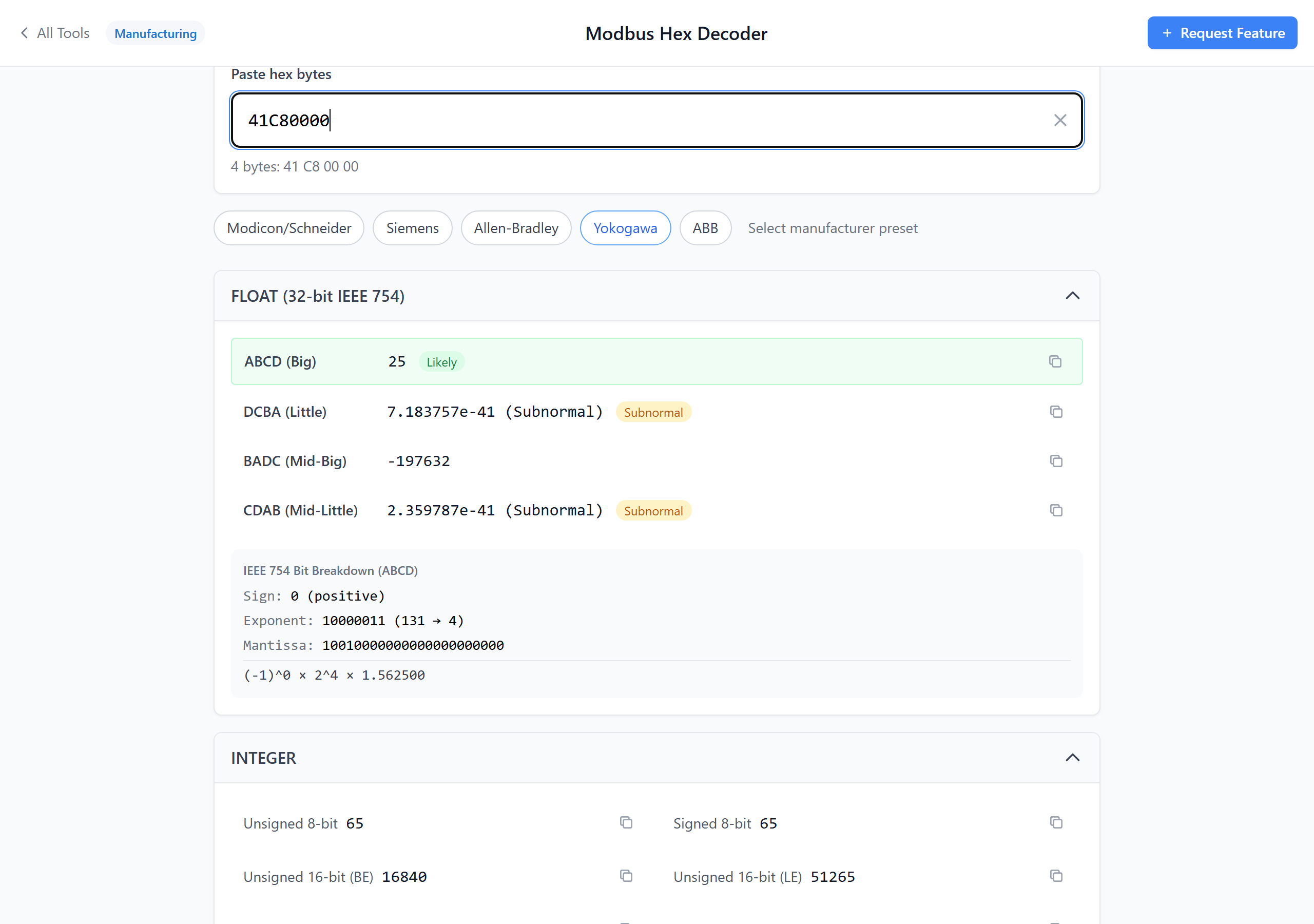 Free Modbus Hex Decoder | Convert Hex to Float Online