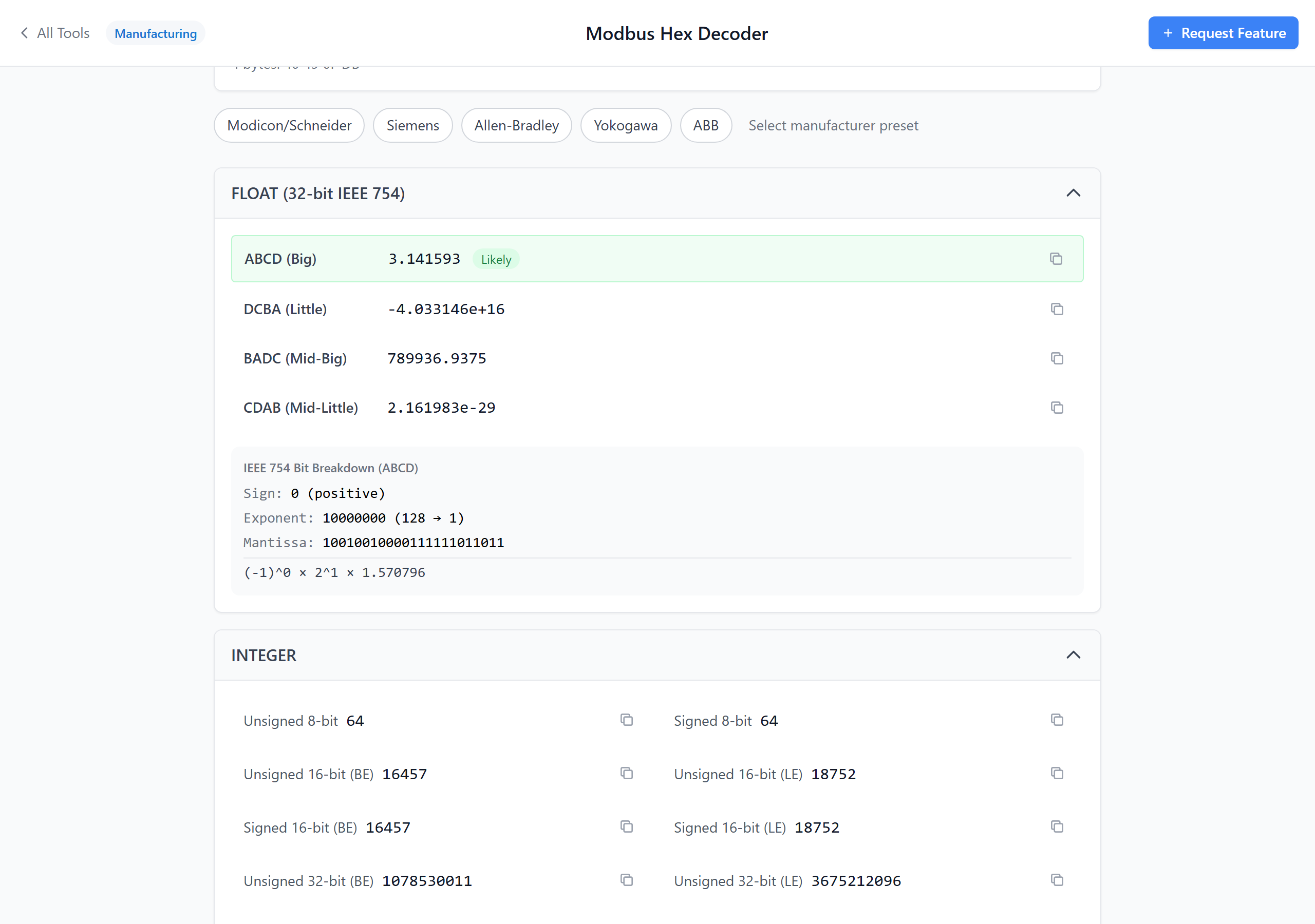 Free Modbus Hex Decoder | Convert Hex to Float Online
